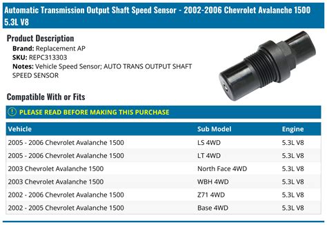 2002 2006 Chevrolet Avalanche 1500 Automatic Transmission Output Shaft Speed Sensor
