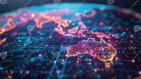 Abstract Visualization Of Global Network Connectivity With Dynamic Lines And Light Effects