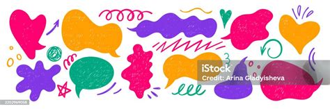 하트 말풍선 화살표 및 크레용 또는 분필 질감의 지그재그 세트 흰색 배경에 복고풍 그림 0명에 대한 스톡 벡터 아트 및 기타 이미지 Istock