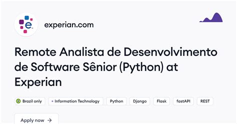 Experian Hiring Analista De Desenvolvimento De Software Sênior Python • Remote Work From Home