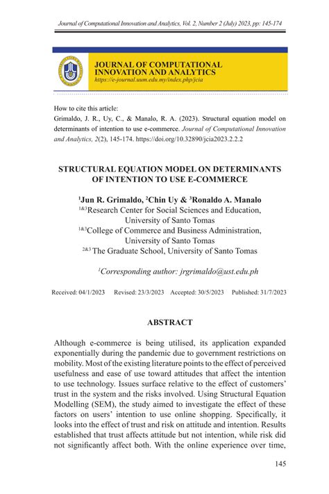 Pdf Structural Equation Model On Determinants Of Intention To Use E