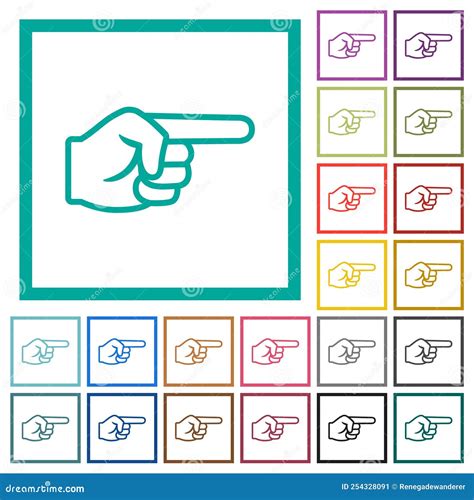 Right Pointing Hand Outline Flat Color Icons With Quadrant Frames Stock Vector Illustration Of