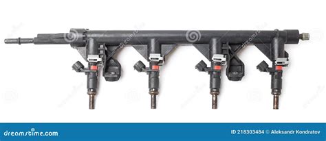 Close Up On A Car Fuel Rail With Injectors For Supplying Gasoline To A