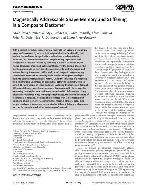 Magnetically Addressable Shape‐memory And Stiffening In A Composite Elastomer Request Pdf