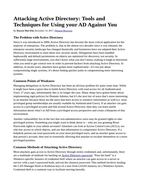 Attacking Active Directory Tools And Techniques For Using Your Pdf Crime Prevention