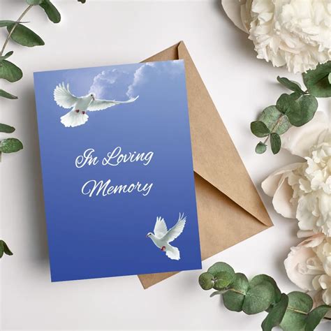 Classic Dove Peace Memorial Card Serene Sky Blue Design Funeral