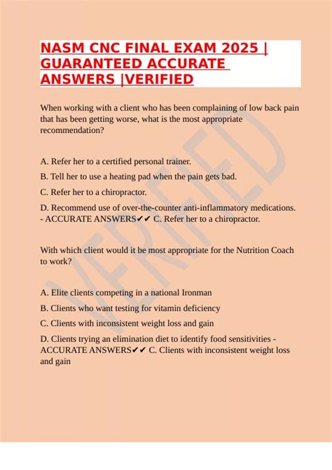 NASM CNC FINAL EXAM GUARANTEED ACCURATE ANSWERS VERIFIED NASM CNC Stuvia US
