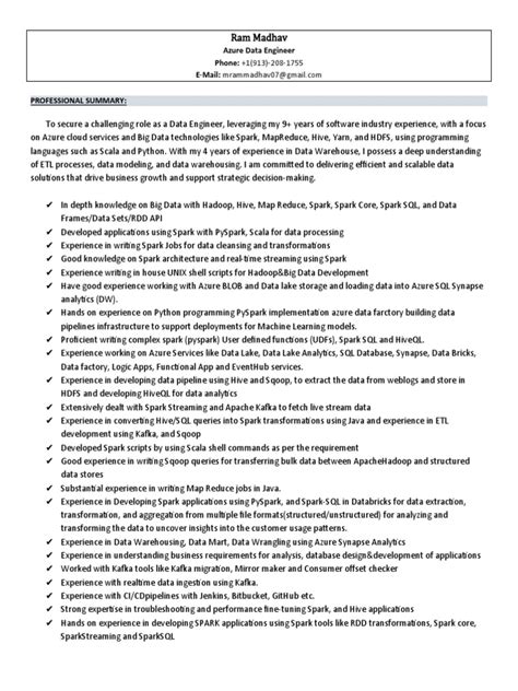 Ram Madhav Resume Pdf Apache Spark Apache Hadoop
