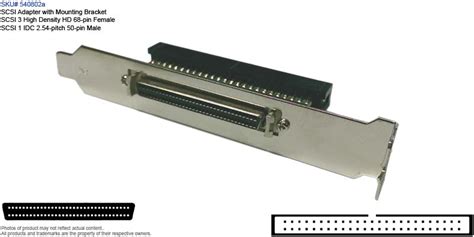 SCSI Adapter With Mounting Bracket SCSI 3 High Density HD 68 Pin Female SCSI 1 IDC 2 54