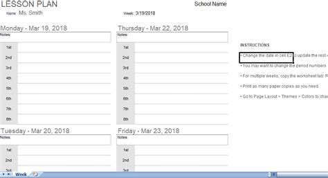 Lesson Plan Excel Template For Free