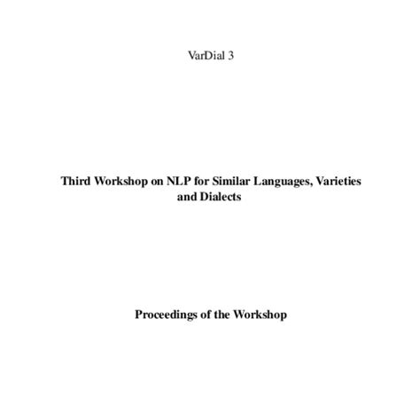 Proceedings Of The Third Workshop On Nlp For Similar Languages