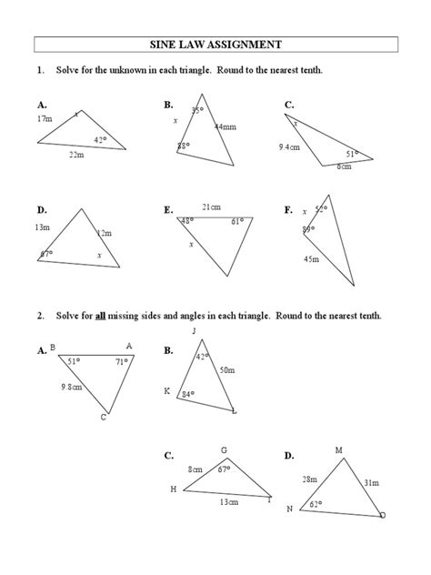 Sine Law Worksheet Download Free Pdf Euclidean Plane Geometry Worksheets Library