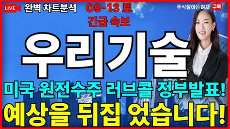 우리기술 주가 전망 09 13 토 긴급속보 미국 원전수주 러브콜 정부발표 예상을 뒤집 었습니다 바로 확인 하세요 우리기술 우리기술주가 우리기술주가전망