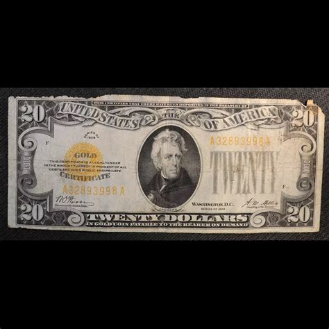 1928 20 Gold Certificate Woods Mellon Sigs Respectable Circulated