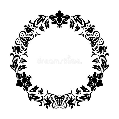 Circle Floral And Butterfly Frame Vector Design Stock Vector