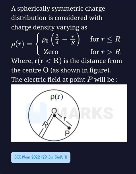 A Spherically Symmetric Charge Distribution Is Considered With Charge Den