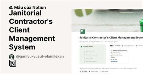 Janitorial Contractors Client Management System Mẫu Do Notionallity Tạo Thị Trường Notion