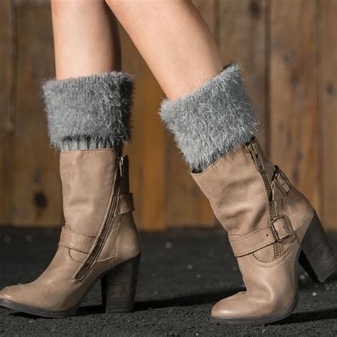 Winter New Women Leg Warmers Knitted Boot Socks Faux Fur Boot Cuffs Leg