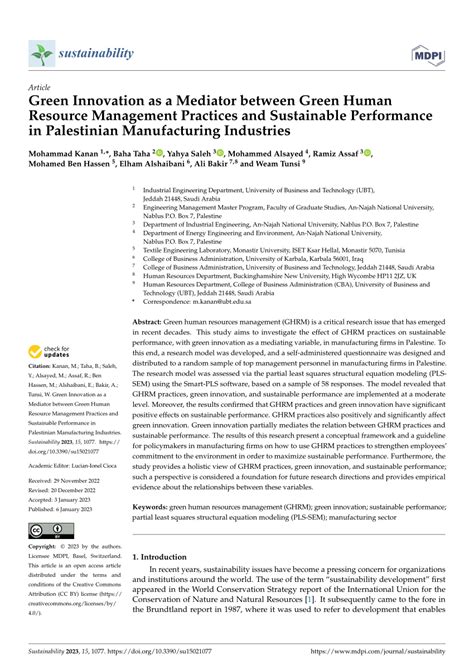 Pdf Green Innovation As A Mediator Between Green Human Resource Management Practices And