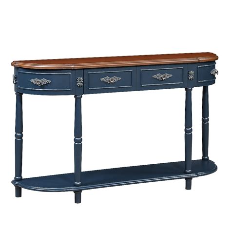 Dexmalle Retro Curved Wood Console Table With Open Shelf And 2 Drawers