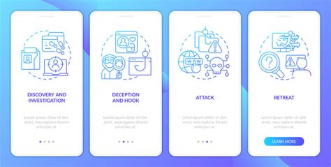 Strategy Of Cyberattacks Blue Gradient Onboarding Mobile App Screen Stock Illustration