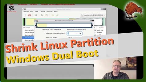 windows and linux dualboot shrink linux partition with gparted youtube