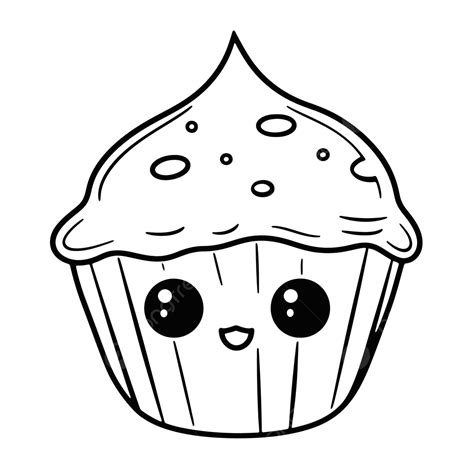 귀여운 얼굴이 있는 귀여운 컵케이크 색칠 페이지 개요 스케치 드로잉 벡터 머핀 그리기 머핀 개요 머핀 스케치 Png 일러스트 및 벡터 에 대한 무료 다운로드