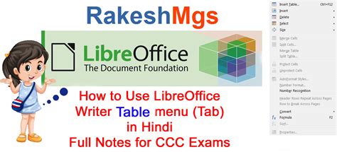 How To Use Libreoffice Writer Table Menu In Hindi Full Notes