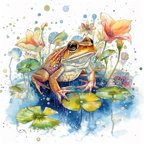 Premium Ai Image There Is A Frog Sitting On A Lily Pad With Water Lilies Generative Ai