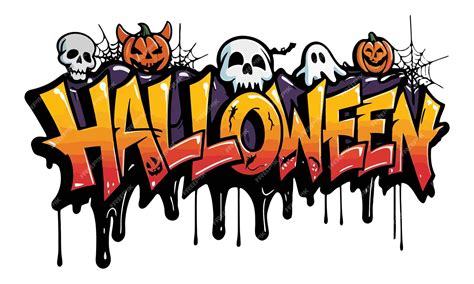 Premium Vector Halloween Graffiti Text Design With Skulls Pumpkins