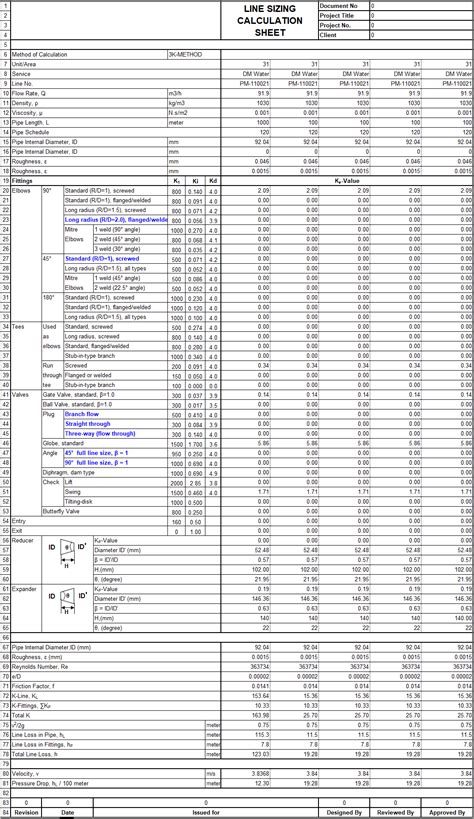 Liquid Pressure Drop Calculation Excel Template