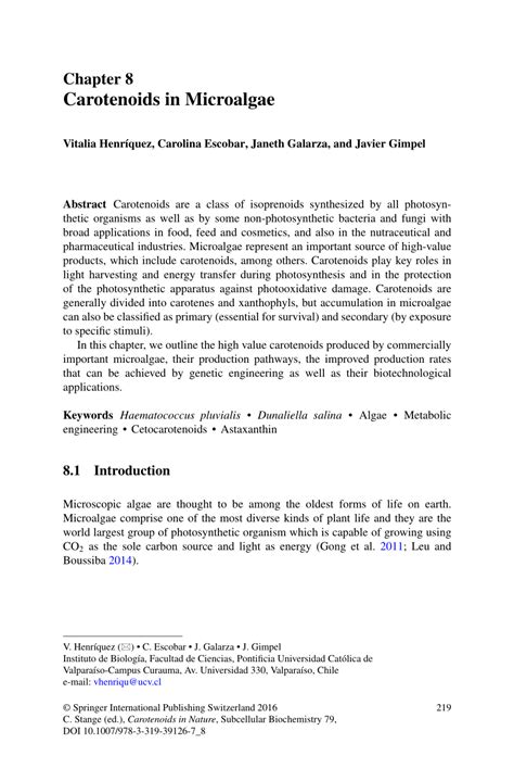 Pdf Carotenoids In Microalgae