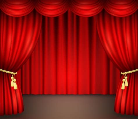 빨간색과 금색 커튼이있는 극장 무대 무료 벡터