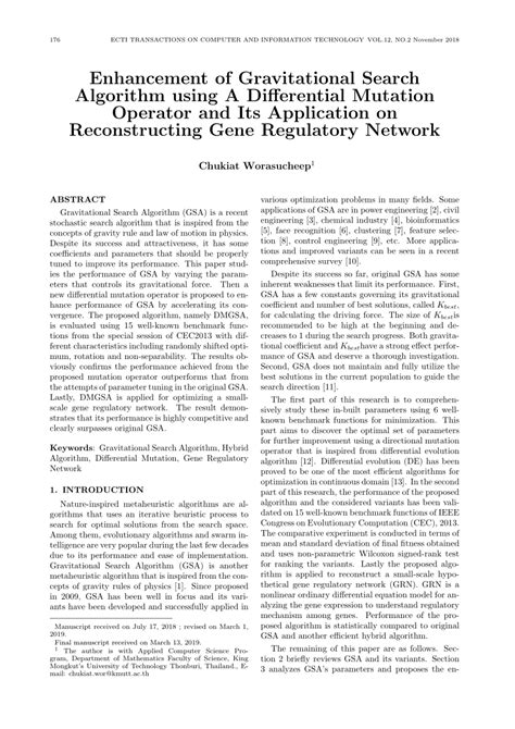 Pdf Enhancement Of Gravitational Search Algorithm Using A Differential Mutation Operator And