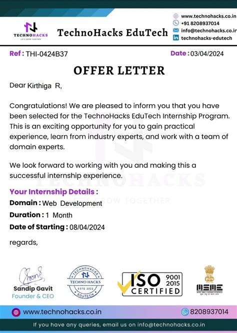 Kirthiga Rajaram On Linkedin Internship Webdevelopment Technohacks Futurecoder Careergrowth