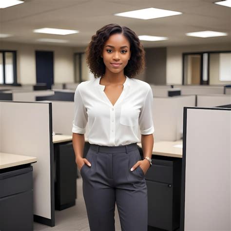 A Woman Stands In An Office With Her Hands On Her Hips Premium Ai