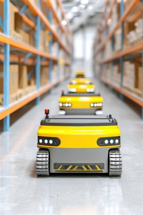 Automated Guided Vehicles Moving Goods Inside Warehouse Stock Image