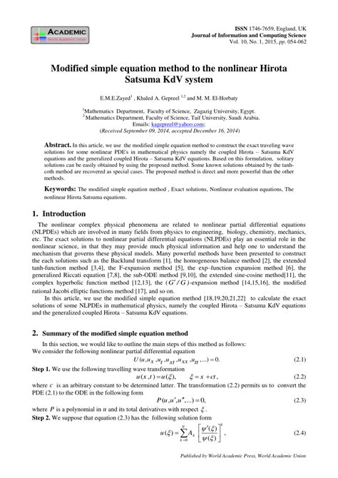 pdf modified simple equation method to the nonlinear hirota satsuma
