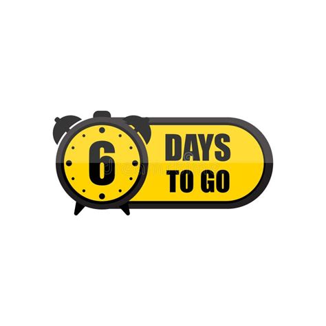 6 Days To Go Countdown Timer Icon Number Six Focus Yellow Black Design Stock Vector