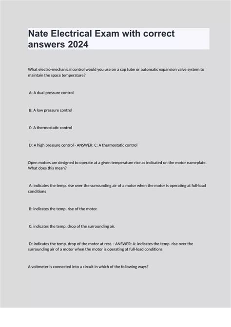 nate electrical exam with correct answers 2024 nate stuvia us