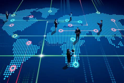 Business Users Standing On Digital Map With Light Nodes Representing