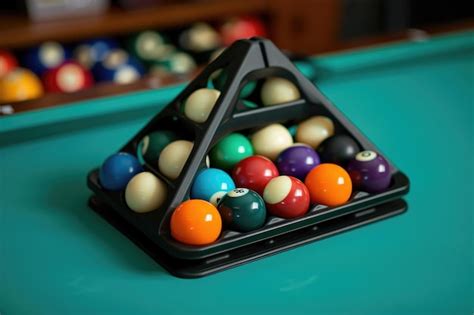 A Unique Triangle Shaped Pool Table With Colorful Balls Perfect For