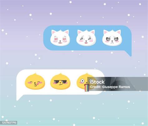 소셜 미디어 채팅 이모티콘 소비 얼굴 만화 응용 프로그램 Brand Name Online Messaging Platform에 대한 스톡 벡터 아트 및 기타 이미지