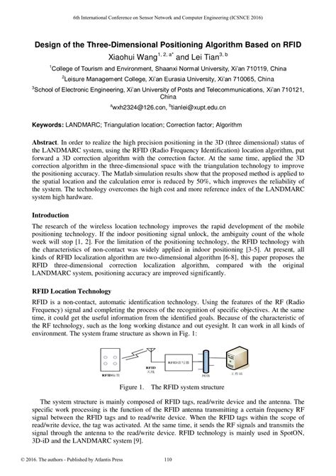 Pdf Design Of The Three Dimensional Positioning Algorithm Based On Rfid