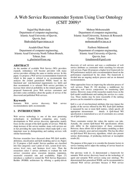 pdf a web service recommender system using user ontology csit 2009