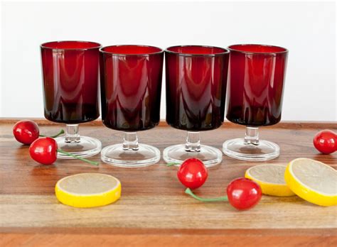 Vintage Arcoroc Ruby Red Cups Footed Glasses Luminarc Cavalier