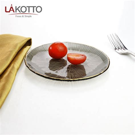 High Quality Gold Rim Design Crystal Wedding Party Table Decorative Glass Plates Tableware And