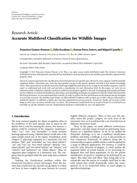 Pdf Accurate Multilevel Classification For Wildlife Images