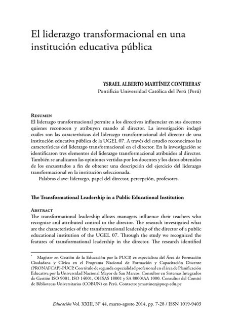 Liderazgo Transformacional En Educación Pública Pdf Liderazgo Motivación