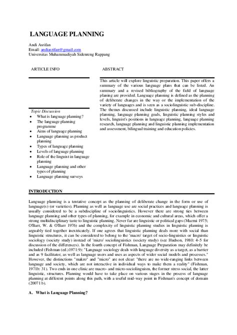Pdf Language Planning